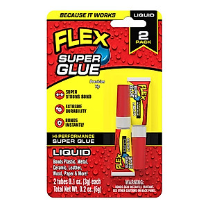 Flex Super Glue Liquid, Clear, Two 3 Gram Tubes, (Pack of 1)