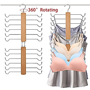 MRPAPA 2 Pack Bra Organizer for Closet, 360° Rotating Bra Hanger - Tank top Hanger for Closet Organizer,Wood Clothes Hangers for Tank Tops, Cami, Bras, Bathing Suits, Belts, Ties