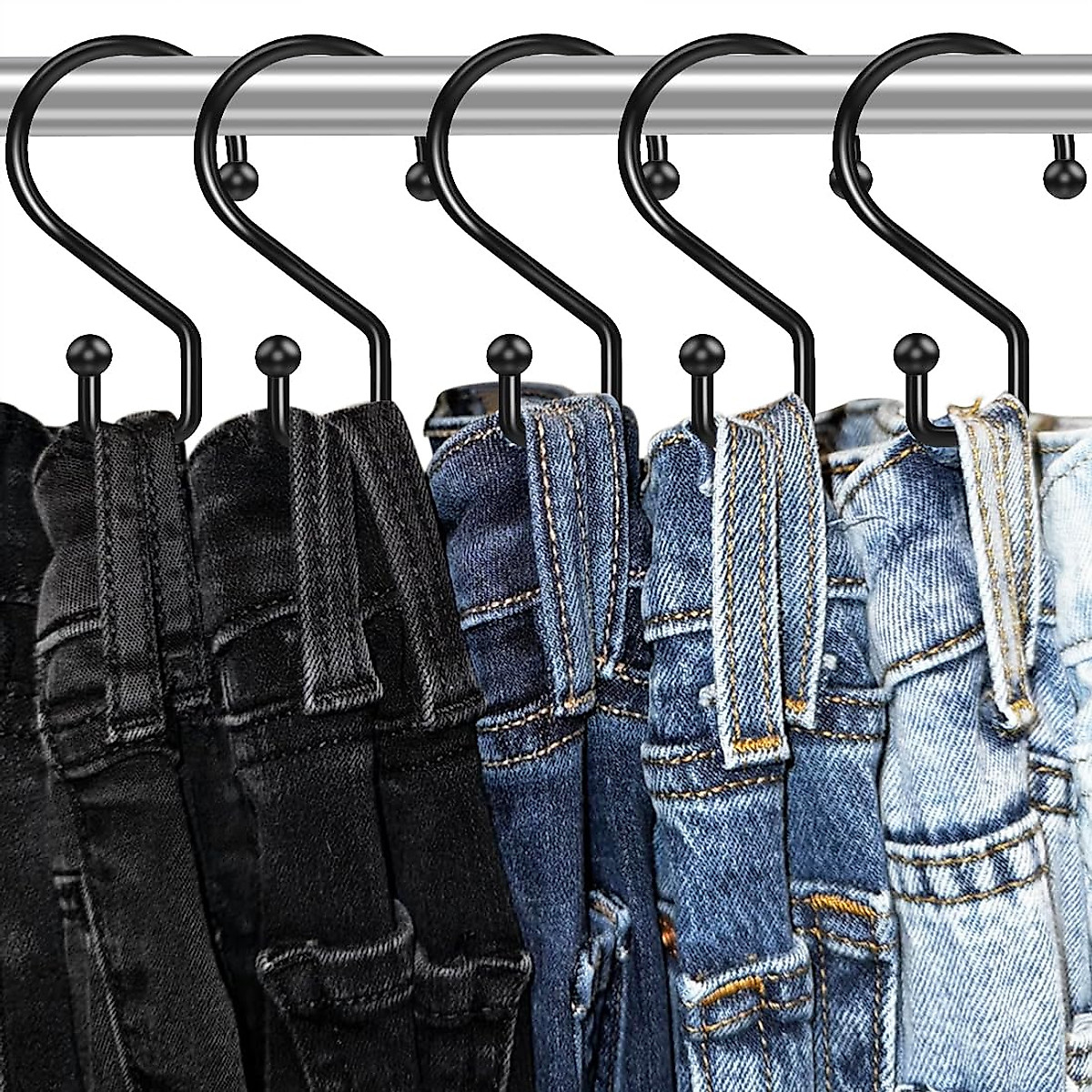 Waitkey 8 Pcs S Hooks for Hanging, 3 inch S Shaped Hooks Stainless Steel Multi-Functional Metal Hanging Hooks for Hanging Shower Curtain, Pots, Pans, Jeans, Towels, Bags, Jewelry (Black)