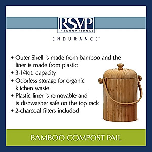 RSVP International Bamboo Kitchen Compost and Accessories Collection, Compost Pail, 3.25 Quart