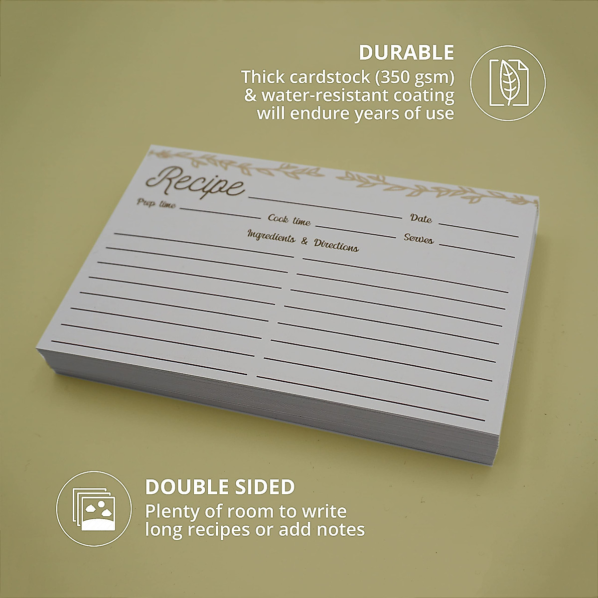 Dekali Designs Rustic Recipe Box and Cards and Dividers (4x6 Inches) - Comes with 50 Recipe Cards and 12 Beautiful Dividers - Wood Recipe Holder With Dual Slots