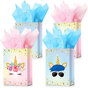 Sherr 30 Pcs Unicorn Party Favor Bags with Tissue Paper for Unicorn Party Supplies, Unicorn Gift Bag Unicorn Party Goody Treat Candy Bags for Unisex Party Favors Kids Baby Birthday Decorations