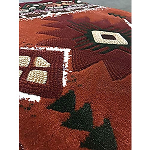 Southwestern Navajo Aztec Native American Geometric Rust Orange Area Rug (7’ X 7’ Round)