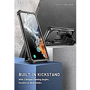i-Blason Armorbox for Samsung Galaxy S23 Case with Built-in Screen Protector, [2 Front Frames] Full-Body Rugged Anti-Slip Bumper Case with Kickstand & Belt Clip Holster (Black)