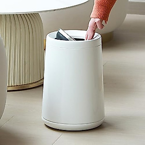 LEASYLIFE 10 L/2.6Gallen,Swing Lid Trash Can,Metal Garbage Can with Flipping Lid,for Bathroom, Kitchen,Living Room,Bedroom,Hotel (White)