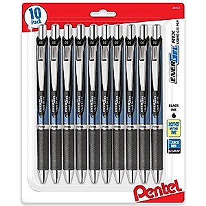 Pentel Energel 0.5 mm Black Needle Tip Pens 10 Pack Rtx Retractable Liquid Gel Pen, Great for Office, School & Home for Women & Men
