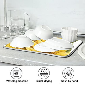 Absorbent Dish Drying Mat for Kitchen Counter - Yellow Sunflower Microfiber Drying Pad, Reversible Drainer Mats for Countertop, Small 16" x 18"
