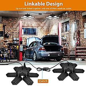 GDNZDUTS 2-Pack Garage Light, 160W 16000LM-6500K Deformable LED Garage Light with Plug, Linkable Garage Lights Ceiling LED with 6 Adjustable Panels for Garage Basement Workshop Built-in ON/Off Switch