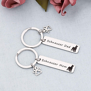 BEKECH Schnauzer Mom Schnauzer Dad Jewelry Gifts Schnauzer Mom Schnauzer Dad Dog Paw Charm Keychain Set Gift for Schnauzer Pet Lovers (silver)