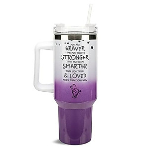 Elanze Designs Pooh Classic Bear Braver Stronger Smarter 40 oz. Stainless Steel, Large Water Bottle Coffee Mug, Spill & Leak Resistant, Thermal Travel Tumbler with Handle, Lid & Straw, White/Purple