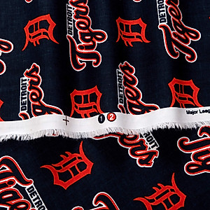 MLB Cotton Broadcloth Detroit Tigers Orange/Navy, Fabric by the Yard