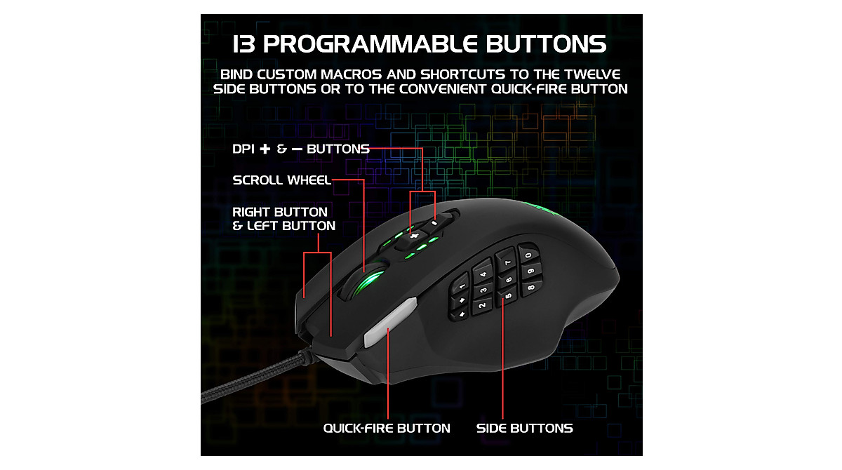 ENHANCE Theorem 2 Gaming Mouse - 13 Programmable Buttons