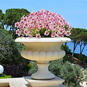 Vebroert Artificial Flowers, 12 Bundles Outdoor Fake Flowers UV Resistant Silk Flowers Greenery Decor, No Fade Plastic Faux Plants for Window Boxes Garden Porch Wedding Decoration, Pink