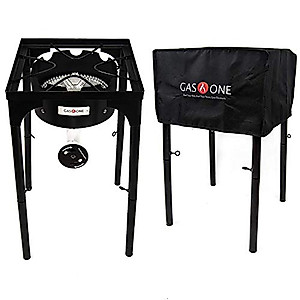 GasOne Propane Burner with Cover 200, 000-BTU Brewing Burner with Adjustable Height 0-20Psi High Pressure Camp Stove