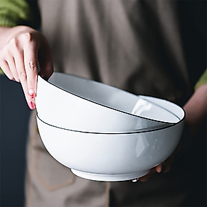 QINLANG 60 Ounces Large Soup Bowl, 8 Inches Pho Bowls, Large Ramen Bowls Set of 3, Off-White Porcelain Big Serving Bowls for Salad and Kitchen