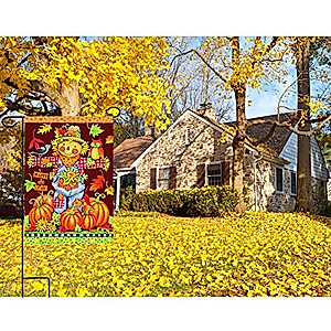 Happy Fall Garden Flags,Double Sided Autumn Flag Scarecrow Harvest Pumpkin Yard Decorations Fall House Flags 12 x 18 Inch Small Fall Yard Garden Flags