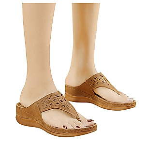 justHIGH Wedge Flip Flops for Women, Hollow Out Breathable Platform Sandals, Women Summer Wedge Sandals with Comfort Insole