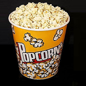 Novelty Place Retro Style Plastic Popcorn Containers for Movie Night - 7.1" Tall x 7.1" Top Diameter (3 Pack)