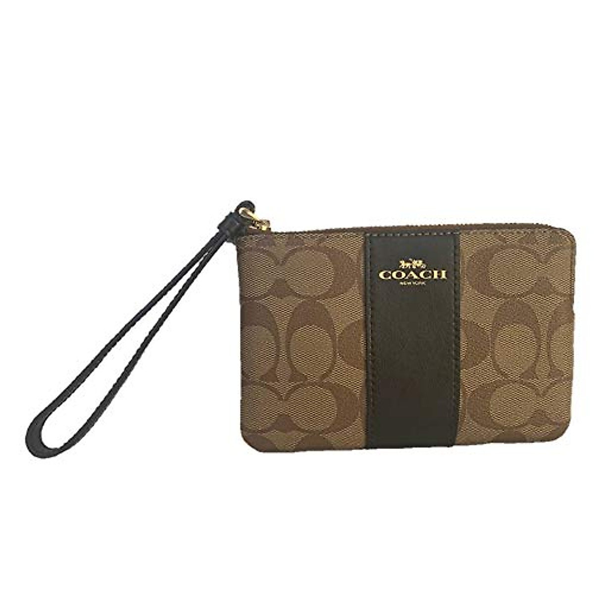 Coach Signature PVC Leather Corner Zip Wristlet F58035 - Khaki/Black, Small