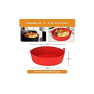 Silicone Air Fryer Liner 2 Pack 7.5inch Reusable Air Fryer Silicone Basket Heat Resistant Easy Cleaning Air fryers Silicone Pot Round for 3 to 5 Qt for Air fryer Oven Accessories (Pink+Red)