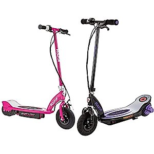 Razor 13111261 E100 Electric Scooter (Pink) & Power Core E100 Electric Scooter for Kids Ages 8+ - 100w Hub Motor, 8" Pneumatic Tire, Up to 11 mph and 60 min Ride Time, for Riders up to 120 lbs