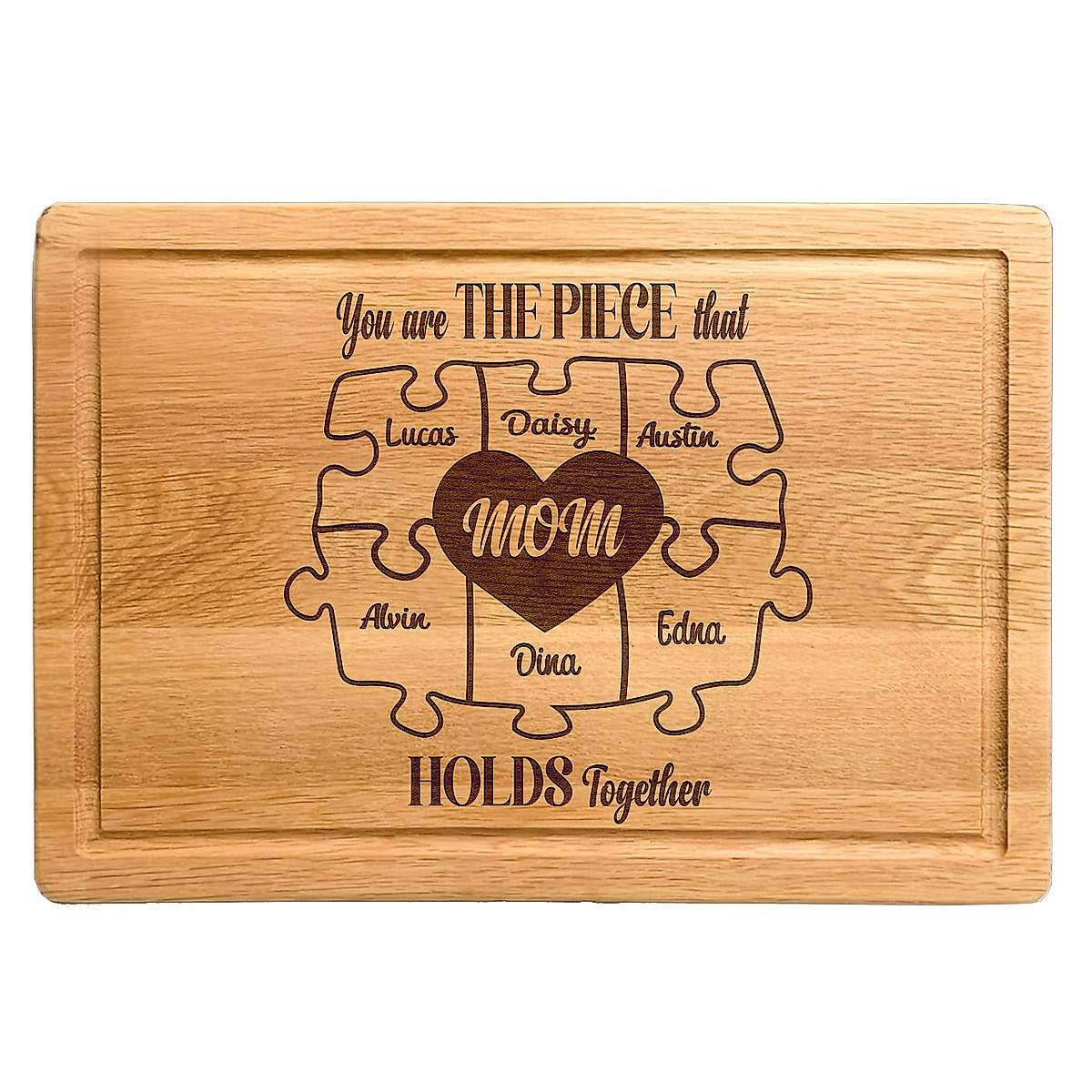 Personalized Mom You Are the Piece that Holds Us Together Puzzle Cutting Board, Custom Mom Cutting Board with Kids Names, Customized Mother's Day, Birthday Gifts for Mom, Grandma Gifts from Grandkids