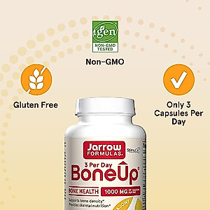 Jarrow Formulas BoneUp Three Per Day - 180 Capsules - 60 Servings - For Bone Support & Skeletal Nutrition - Includes Naturally Derived Vitamin D3, K2 (as MK-7) & 1000mg Calcium - Gluten Free - Non-GMO