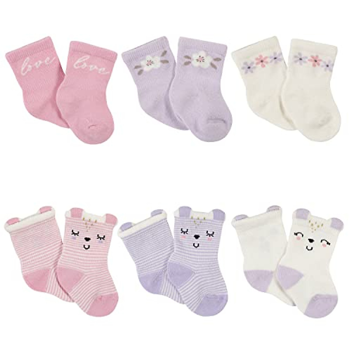 Gerber Baby 6-Pair Wiggle Proof Sock, Ballet Purple, 0-3 Months