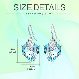 TOUPOP March Birth Flower Earrings 925 Sterling Silver Daffodils Floral Dangle Drop Hooks Earrings with Heart Aquamarine Birthstone Birthday Birth Moth Flower Jewelry Gifts for Women