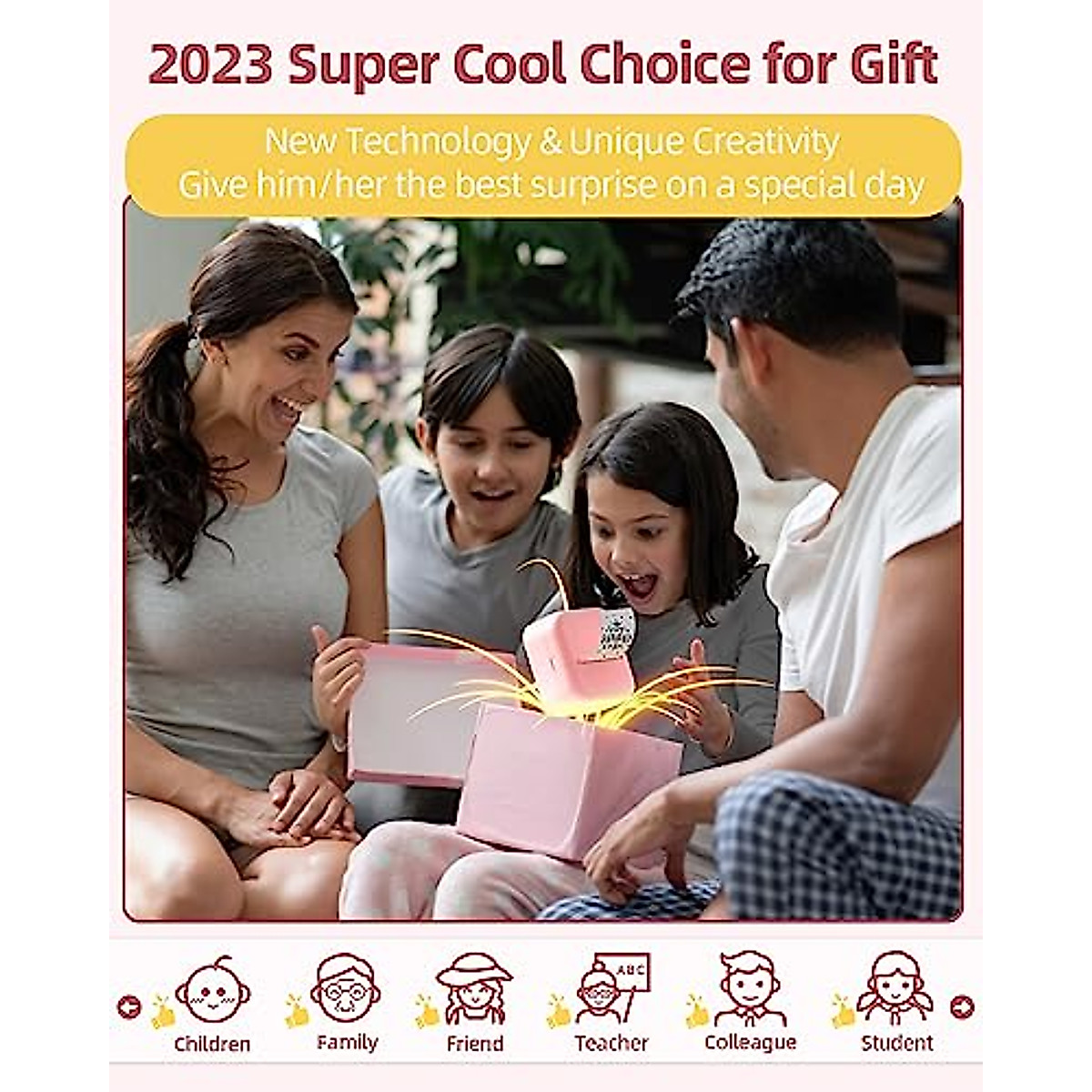 memolife 𝟐𝟎𝟐𝟑 𝐅𝐮𝐧 𝐆𝐢𝐟𝐭 Sticker Maker Machine - Mini Thermal Printer with 6 Rolls Non-Adhesive Paper (2in*21.3ft/Roll), Inkless Printer for iPhone & Android, Portable Mini Printer for DIY