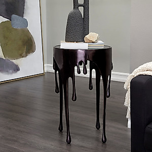 Deco 79 Aluminum Drip Accent Table with Melting Designed Legs and Shaded Glass Top, 16" x 16" x 25", Black