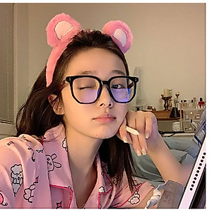 CheeseandU 2Pcs Pink Bear Ears Headband Hot Pink Plush Hair Hoop Cute Fashion Fluffy Soft Plush Bear Ear Headwears for Women Girls Makeup Headband Face Washing Headband Valentines Day Gift