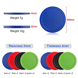 BQSPT 16 Pieces Air Hockey Pucks 2.5 Inch 64mm Heavy Replacement Pucks Air Hockey Tables Pucks Multicolor for Game Tables Equipment Accessories(8 Thick 12 Grams and 8 Thin 7 Grams)