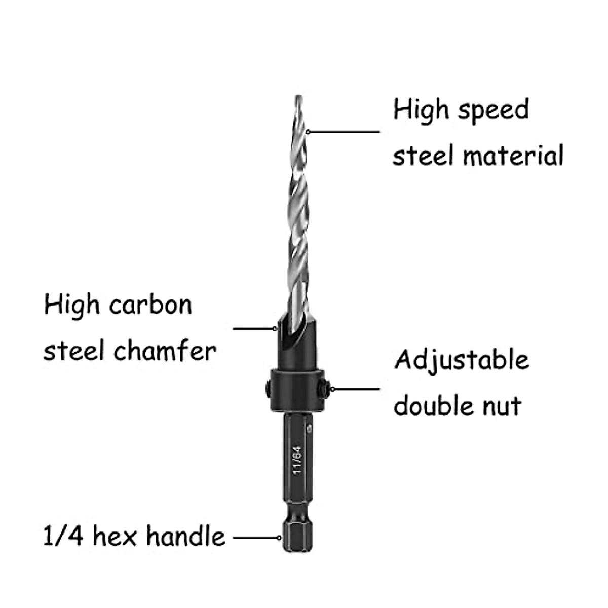 SeonFook 5PCS Countersink Drill Bit Set 1/4" Hex Shank Quick Change Screw Drill Counter Sink Bit 7/64", 9/64", 11/64", 3/16", 7/32" for Woodworking