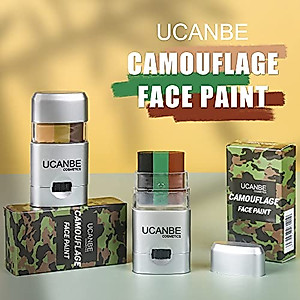 UCANBE Camo Face Paint,3 Color Camouflage Hunting Accessories,Face Paint Sticks,Non-Toxic Militarty Camo Paint,Oil Activated Makeup Sticks for Costume Party,Cosplay,Hunting,Army(Black+Green+Brown)