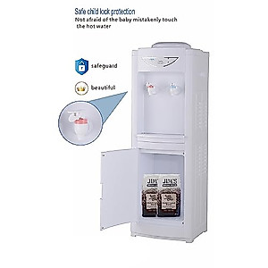 Hot & Cold Water Dispenser，Water Cooler Dispenser 5 Gallon Top-Loading Water Coolers with Child Safety Lock Removable Drip Tray & Storage Cabinet for Home Office (White)