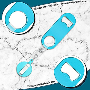 8 Pieces Flat Bottle Opener Retractable Beer Opener Bartender Beer Bottle Opener Mini Bottle Opener and 8 Pieces Round Badge Reel Badge Clips Holder for Kitchen Restaurant Home Anniversaries Supplies