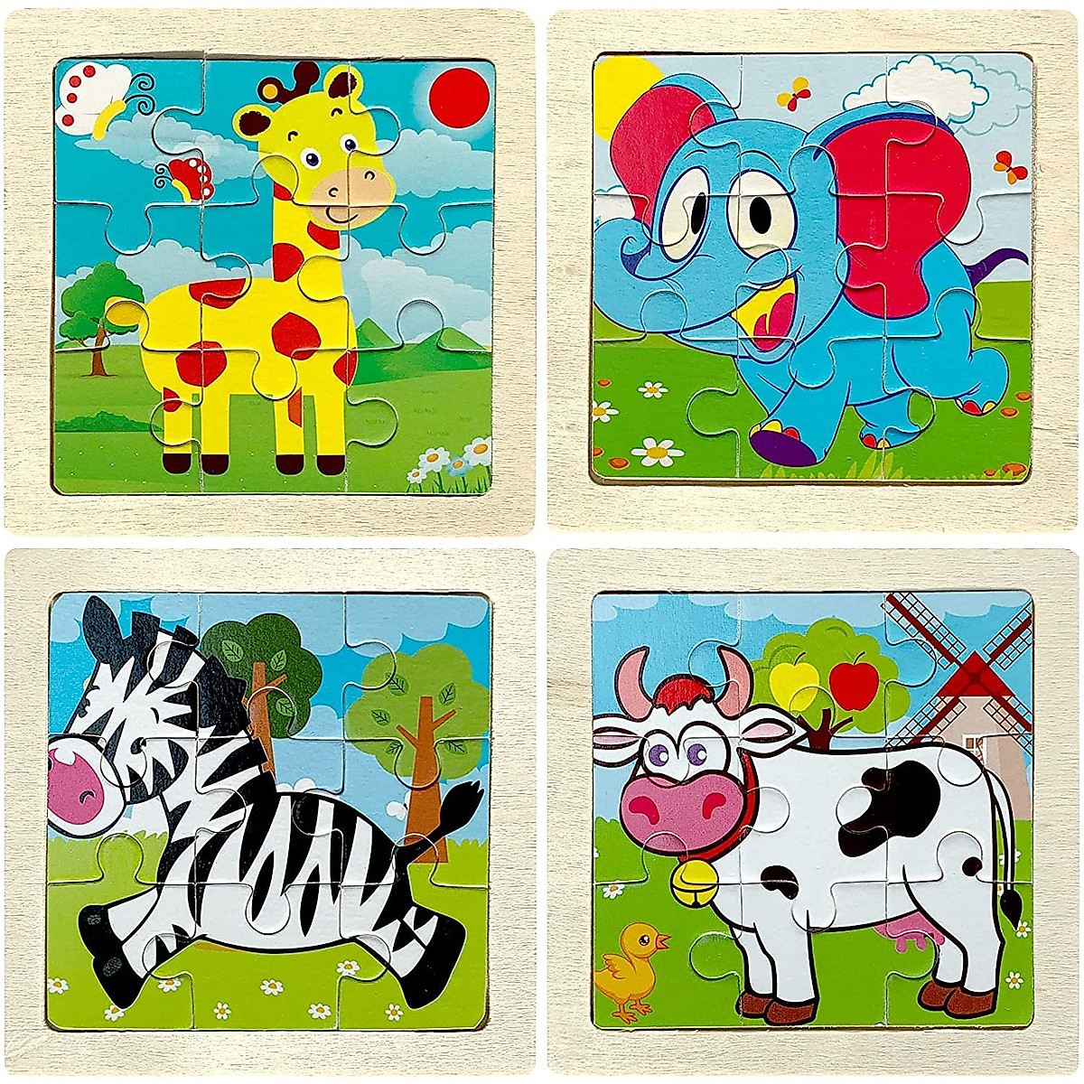IHOMEINF Toddler Wooden Puzzles for Kids Ages 3-8, Montessori Toys for 3 4 5 6 7 8 Year Old, 4 Pack Animal Jigsaw Puzzles Set Preschool Learning Toys Boys Girls Gifts (Animals Puzzles 9 Pcs)