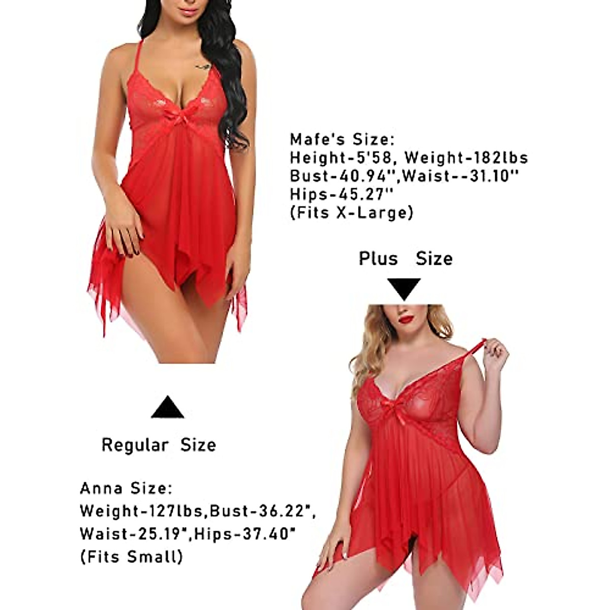 Avidlove Womens Red Babydoll Lingerie for Women Valentines Day Lingerie Negligee Lingerie Red L