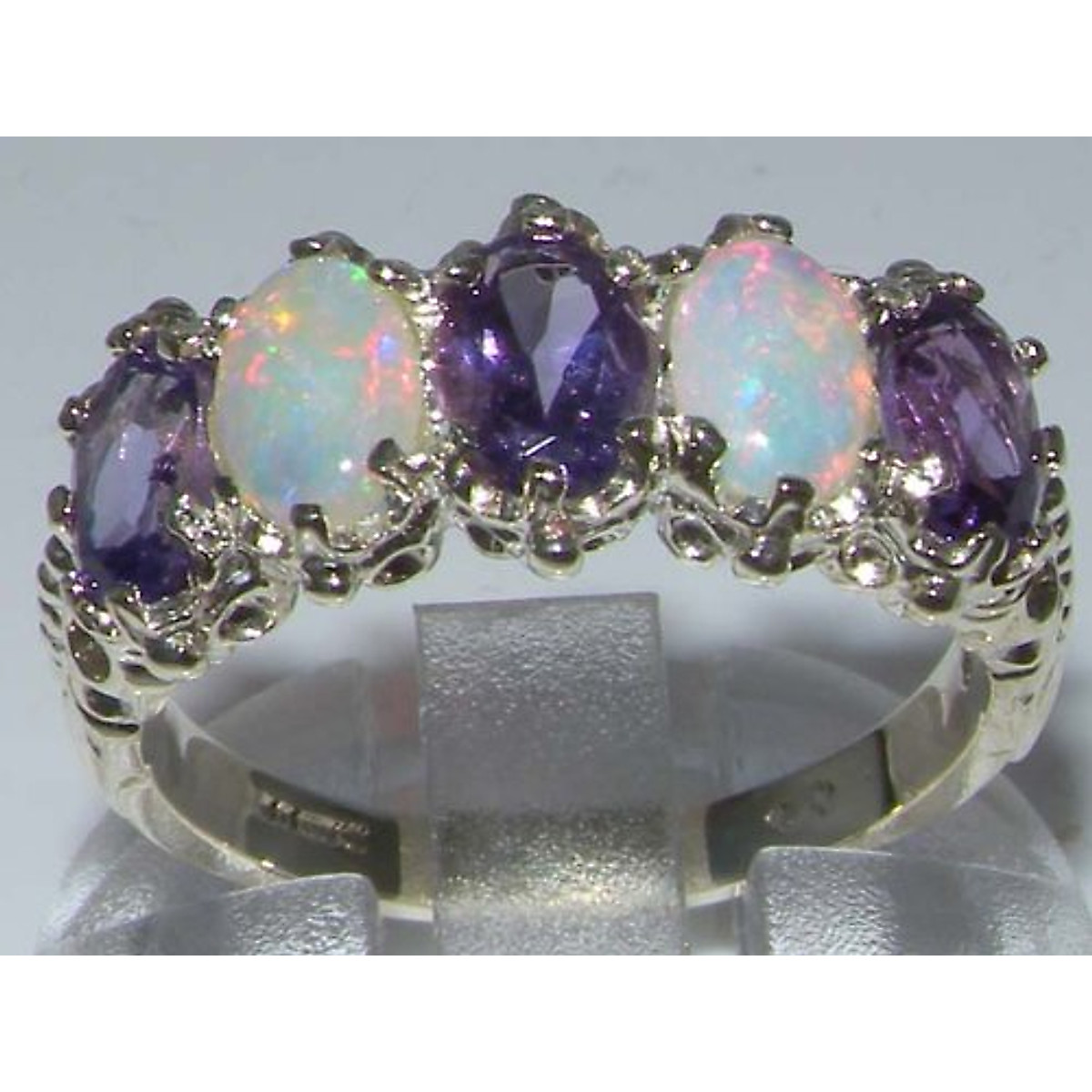 LetsBuyGold 925 Sterling Silver Real Genuine Amethyst and Opal Womens Promise Ring - Size 9