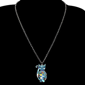 BONSNY Enamel Alloy Floral Kitten Cat Necklace Chain Pendant Fashion Jewelry For Women Charm Gift (Blue)