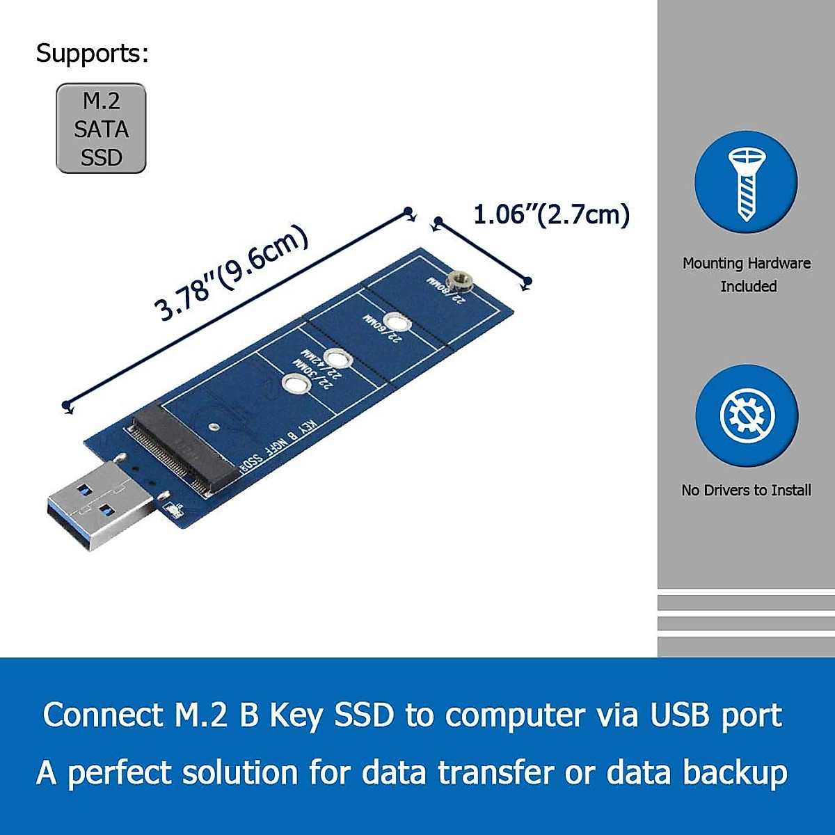 GODSHARK M.2 to USB Adapter, B Key M.2 SSD Adapter USB 3.0 (No Cable Needed), USB to 2280 M2 SSD Drive Adapter, NGFF Converter SSD Reader Card