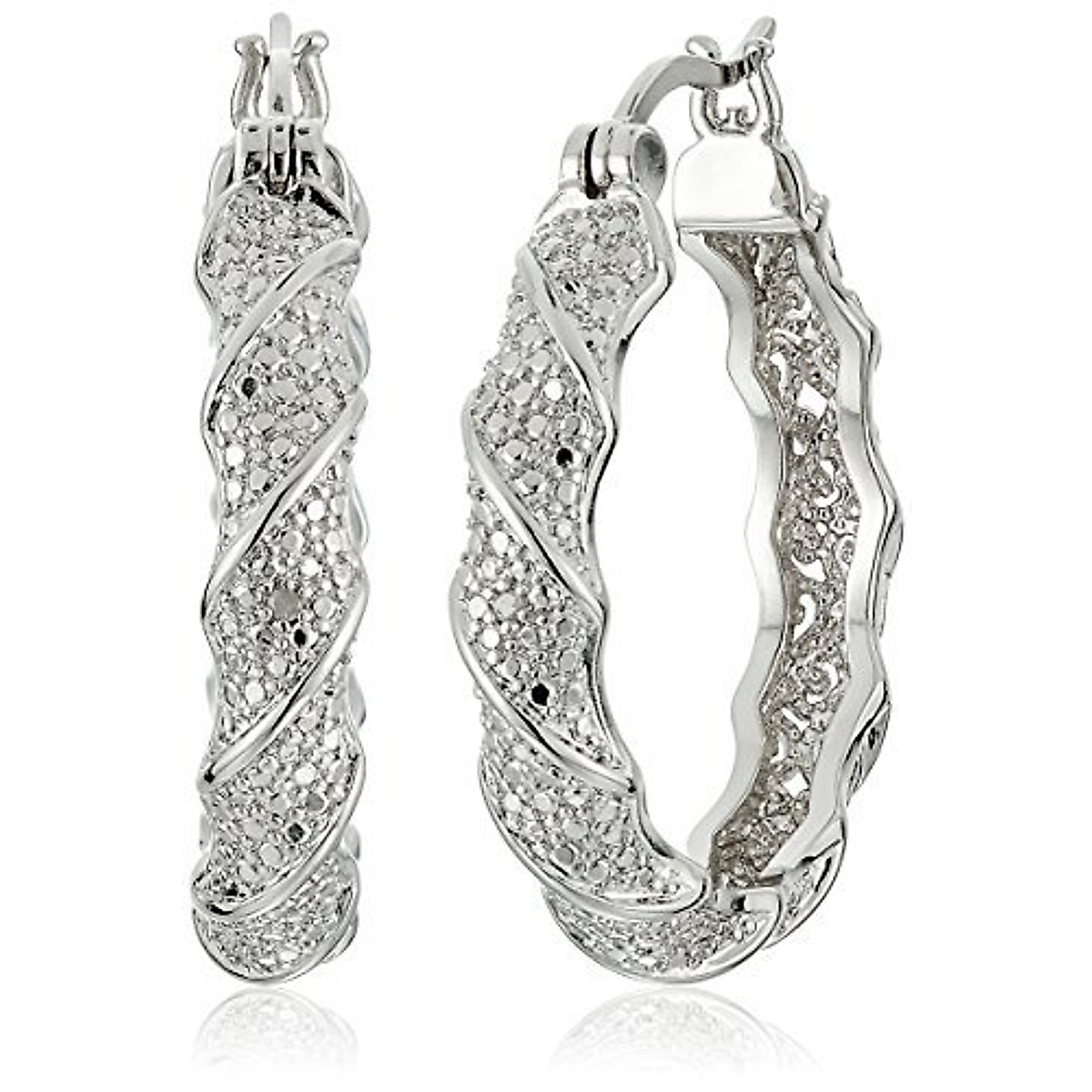 Amazon Essentials Fine Silver Plated Bronze Diamond Accent Twisted Hoop Earrings (previously Amazon Collection)