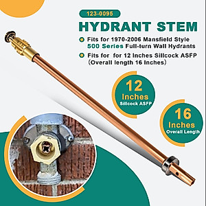 123-0095 Replacement Stem Assembly for Mansfield Style 500 Series Full-turn Hydrants Manufactured From 1970-2006, for 12 Inches Sillcock ASFP（Overall length 16 Inches）