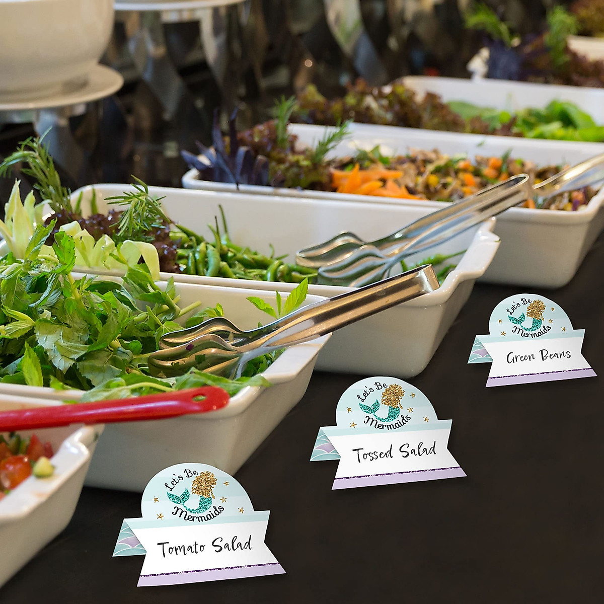 Big Dot of Happiness Let’s Be Mermaids - Baby Shower or Birthday Party Tent Buffet Card - Table Setting Name Place Cards - Set of 24