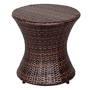 Sundale Outdoor Small Side Table Patio Rattan End Table 20 Inch Hourglass Wicker Accent Tables Steel Frame Lightweight Brown Mesa Auxiliar pequeña Mesa Auxiliar de ratán marrón