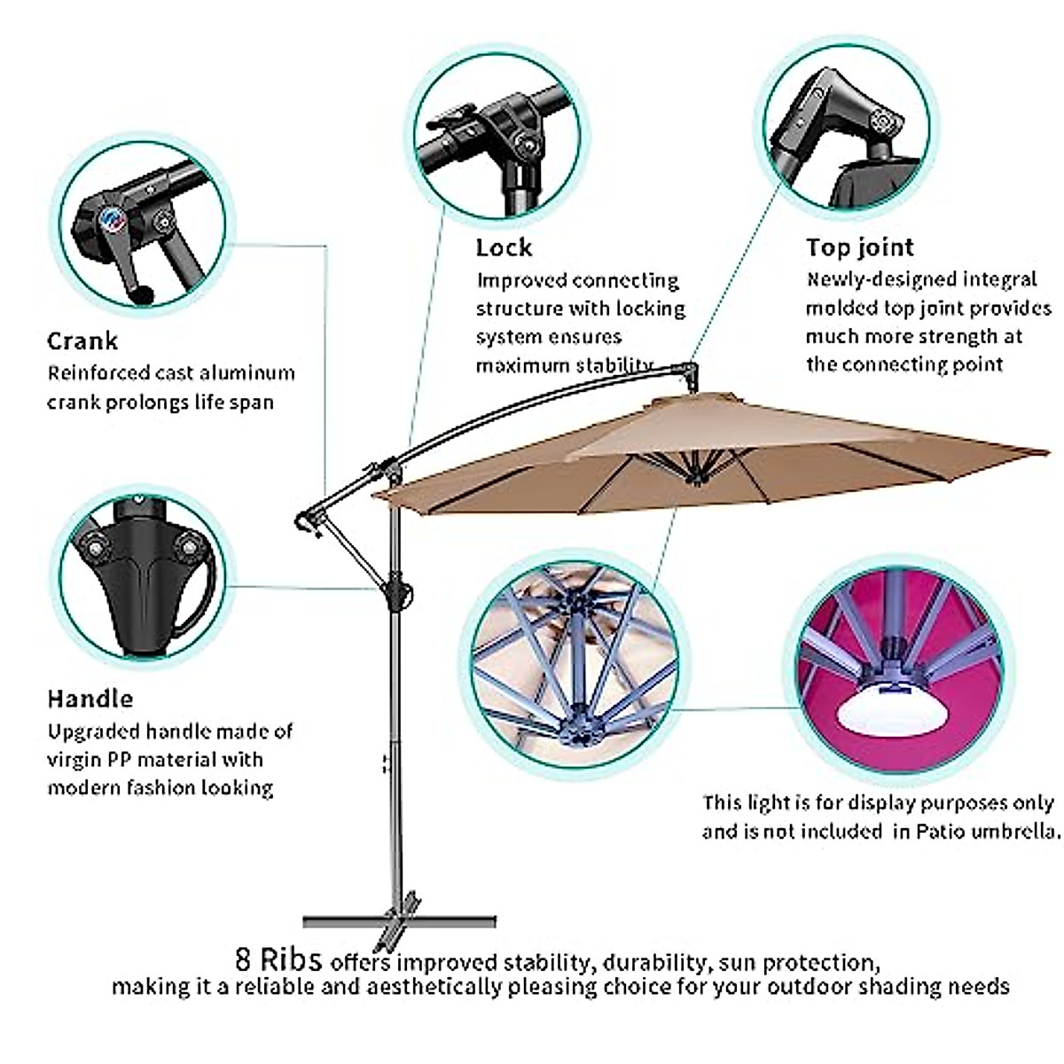 SUNNIMAX Patio Umbrella with base included, 10 FT outdoor offset hanging umbrella for garden, 8 Ribs and UV-Resistant (KHAKI)