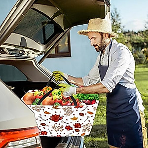 Reusable Grocery Bag Autumn Flowers Floral Pattern Large Stand Up Tote Shopping Bag with Reinforced Handles c