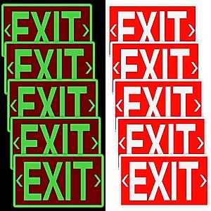 Gilprop 10 Pcs Exit Signs Glow in the Dark Exit Signs for Business 12 x 7 Inch Exit Photoluminescent Signs Stickers with Arrows for Indoor Outdoor for Business, Office, Warehouse