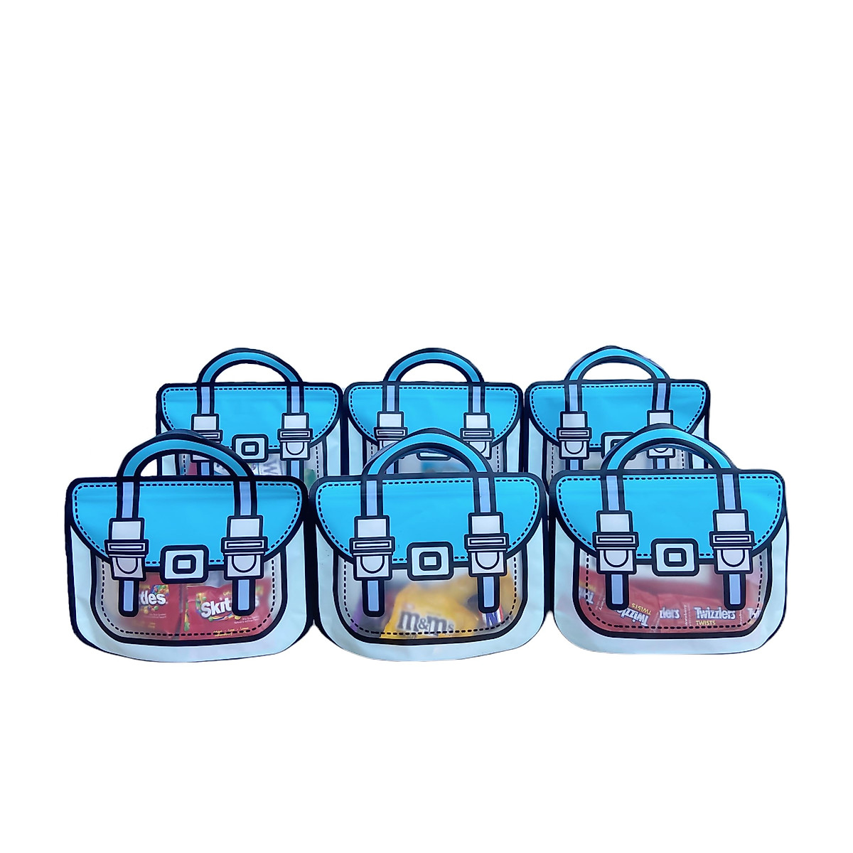 OWLSOME Trendybag Red and Blue Top-handle Party Goodie bags, Grip n’ Seal gift bags with Stand-up bottom, Birthday Bags, 20 Pcs (Large, Blue)